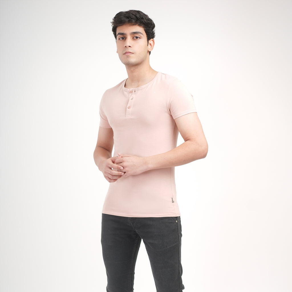 V - Fit Henley Neck Short Sleeve - Tuscany Pink – Lean Lines